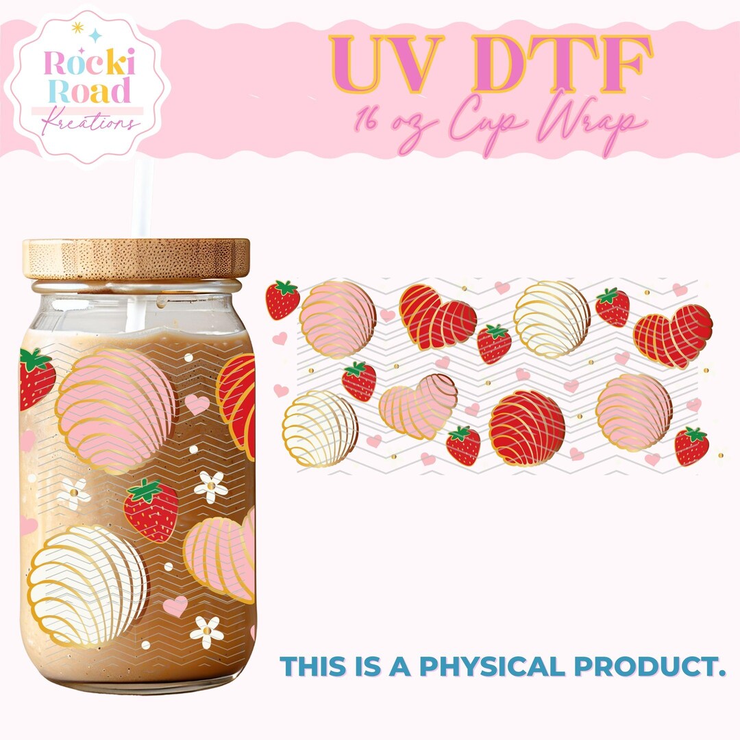 Strawberry Love Conchas UVDTF Cup Wrap 16oz. Glass Love Conversation ...