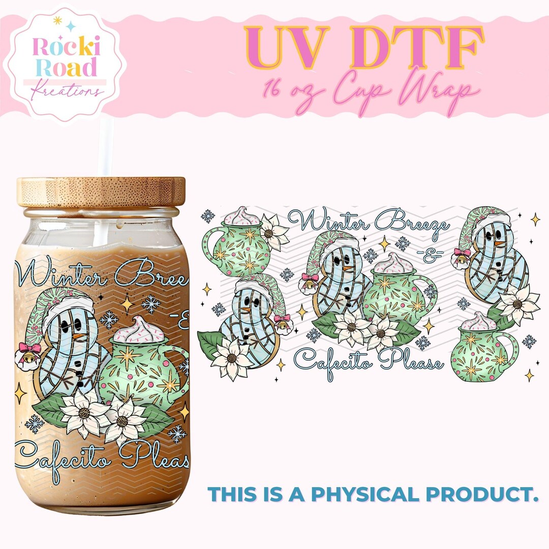 Winter Breeze UVDTF Cup Wrap 16oz. Glass Holiday Season Coffee Mug ...