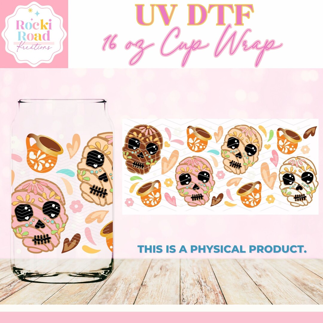 Calavera Conchas UV Dtf Cup Wrap 667 16oz. Glass DIY Crafts Dia De ...