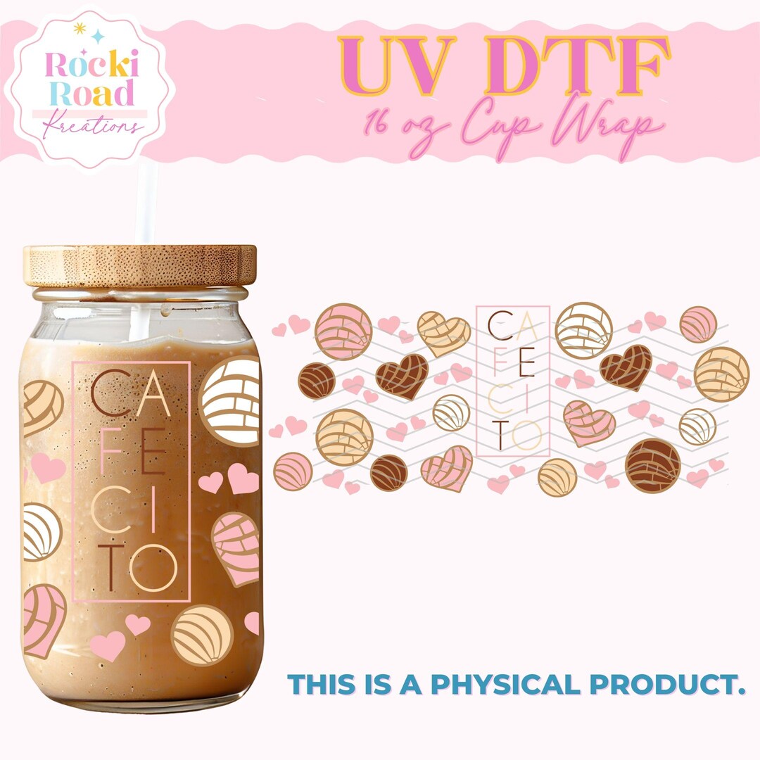 Cafecito Classic (6712) |UV Dtf Cup Wrap 16oz. Glass | Iced Coffee Wrap ...