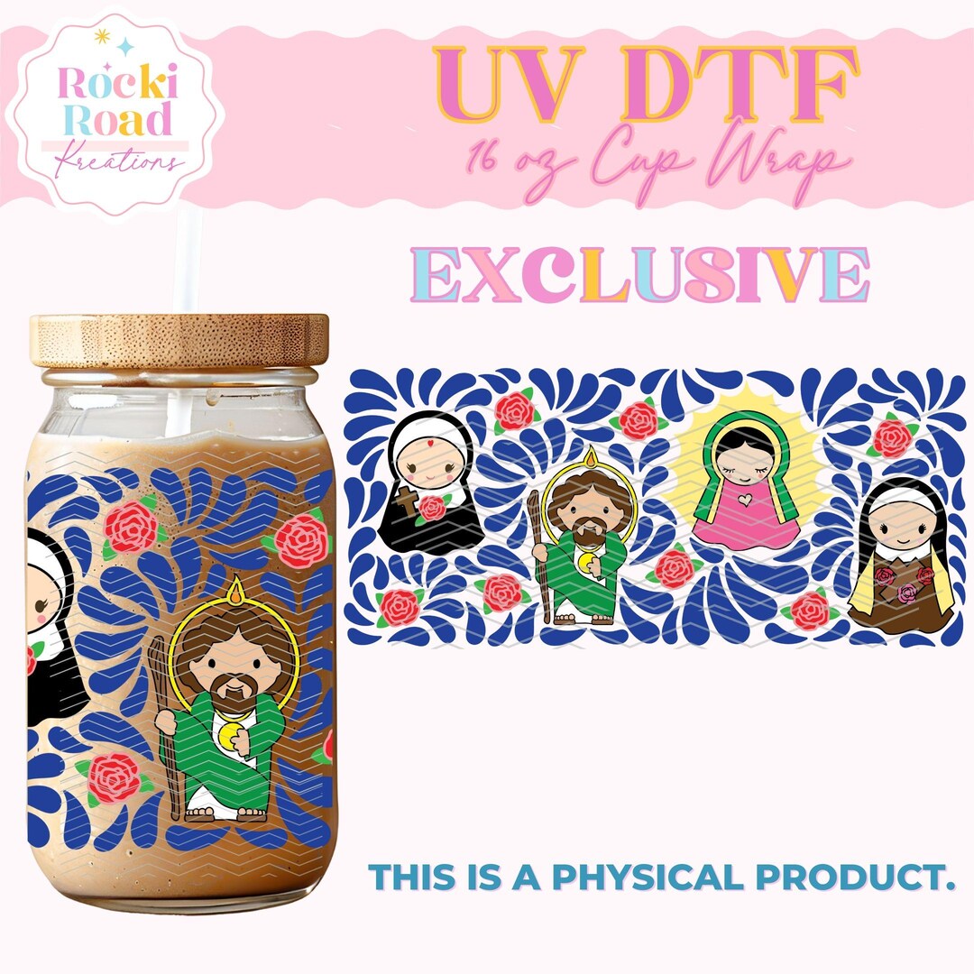 Mis Santitos (689) |UV Dtf Cup Wrap 16oz Glass | Latina Trendy Wrap | Virgen Guadalupe Religious ...