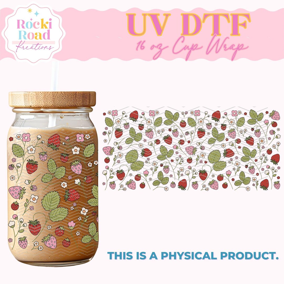 Strawberry Bloom UVDTF (6843) Cup Wrap 16oz. Glass | Gift for Her | Summer | Fruity Stickers ...