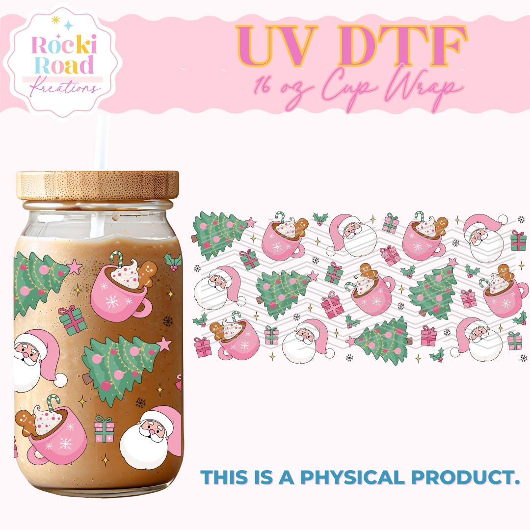 Pink Santa Trees (6726) |UV Dtf Cup Wrap 16oz. Glass | DIY Crafts ...
