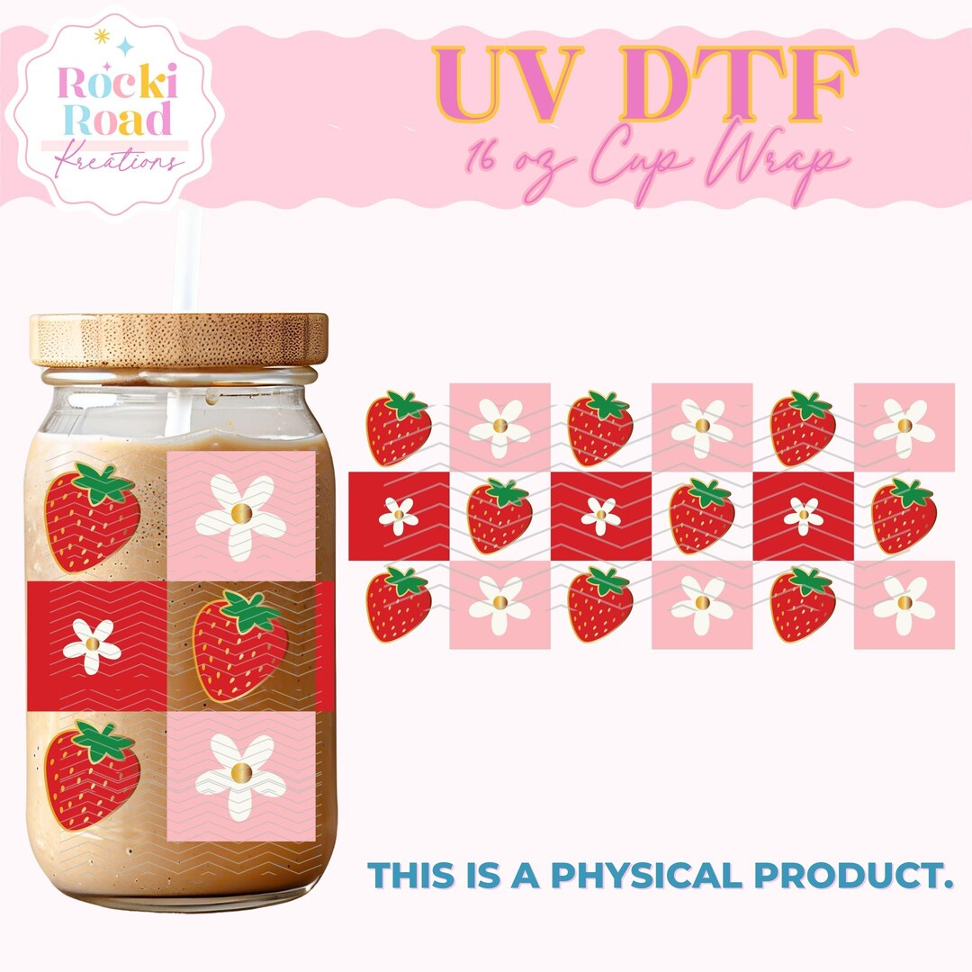 Strawberry Checkers UVDTF (6782) Cup Wrap 16oz. Glass | DIY Cup | Gift ...