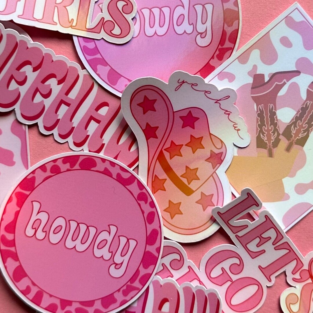 Western Cowgirl Pink Holographic Sticker Pack - Etsy