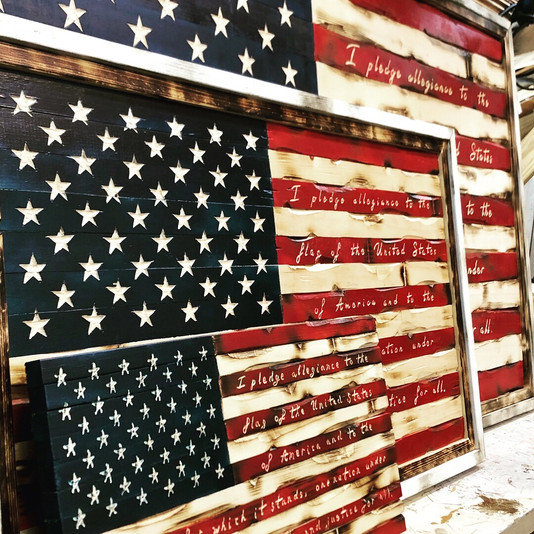 MEDIUM Framed American Flag With the Pledge of Allegiance - Etsy