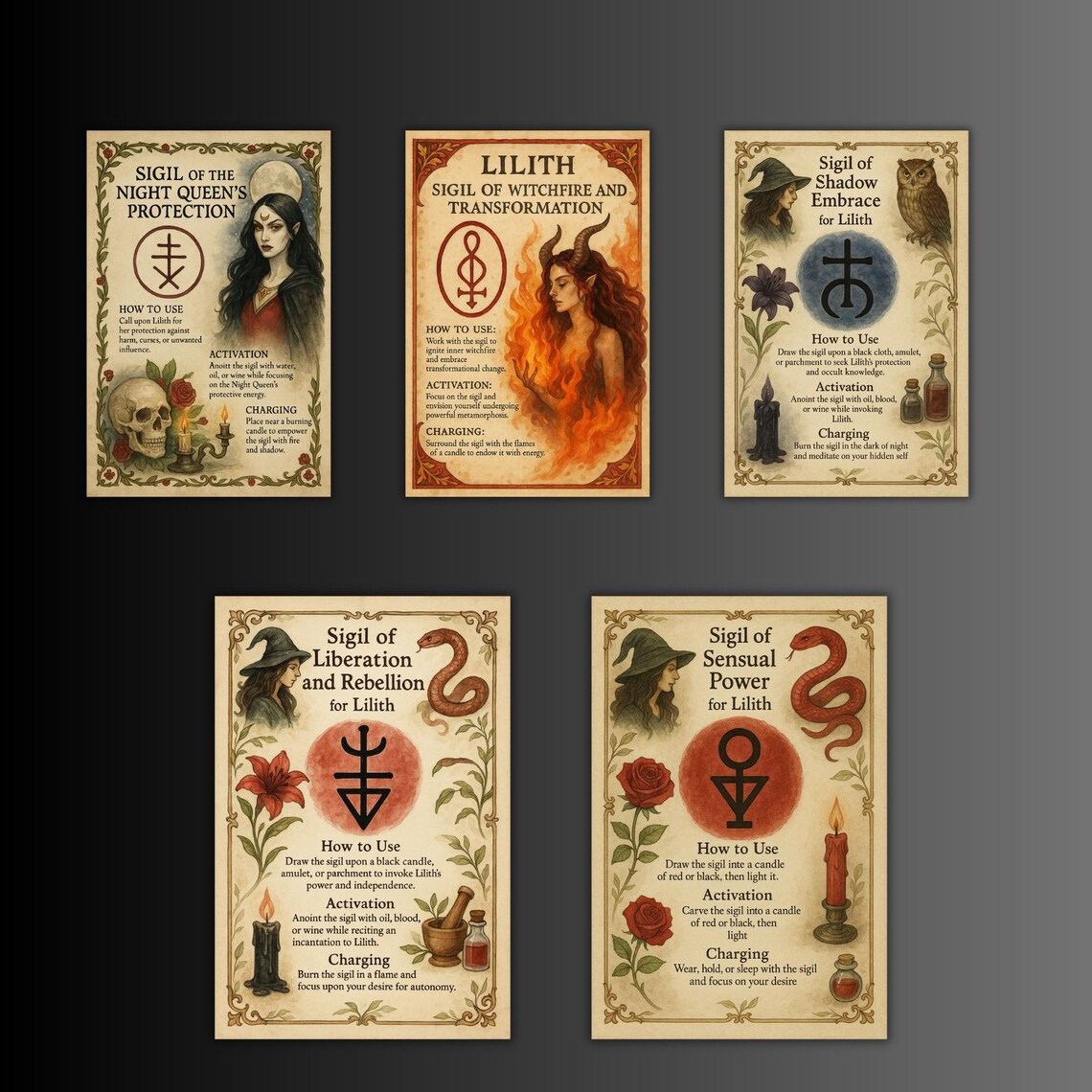 Secret Demon Lilith Sigils Pages, Grimoire Printable, Sigil Magic ...