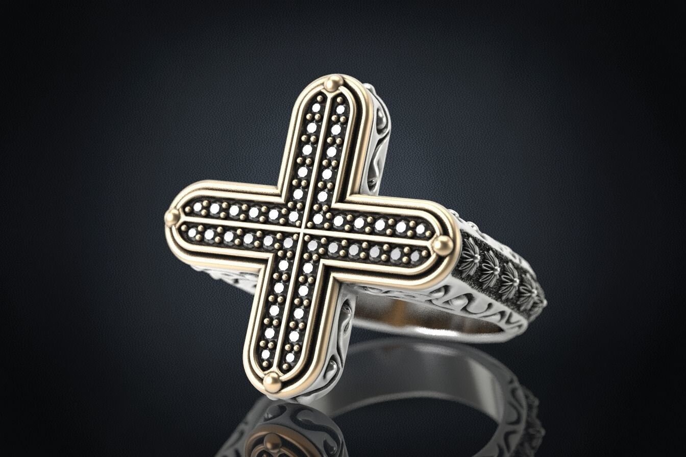Silver Cross Men Ring Signet Cross Ring Christian Ring - Etsy