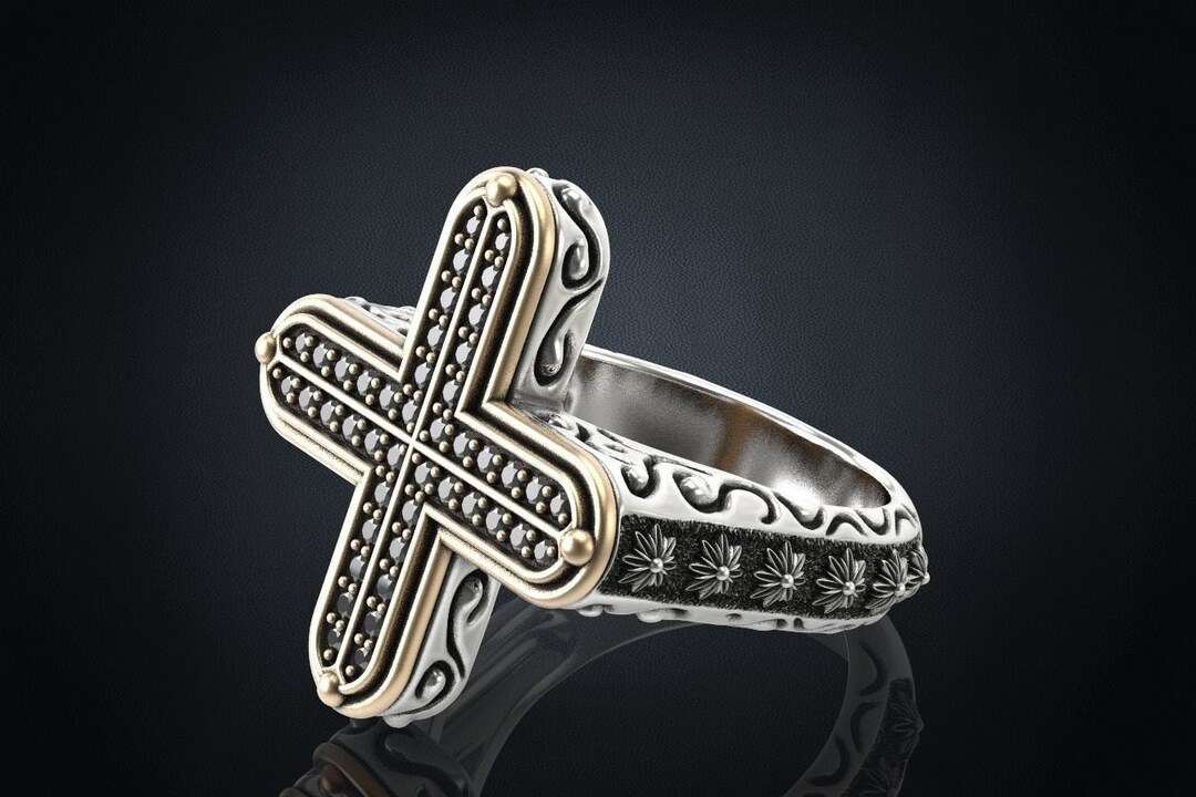 Silver Cross Men Ring Signet Cross Ring Christian Ring - Etsy