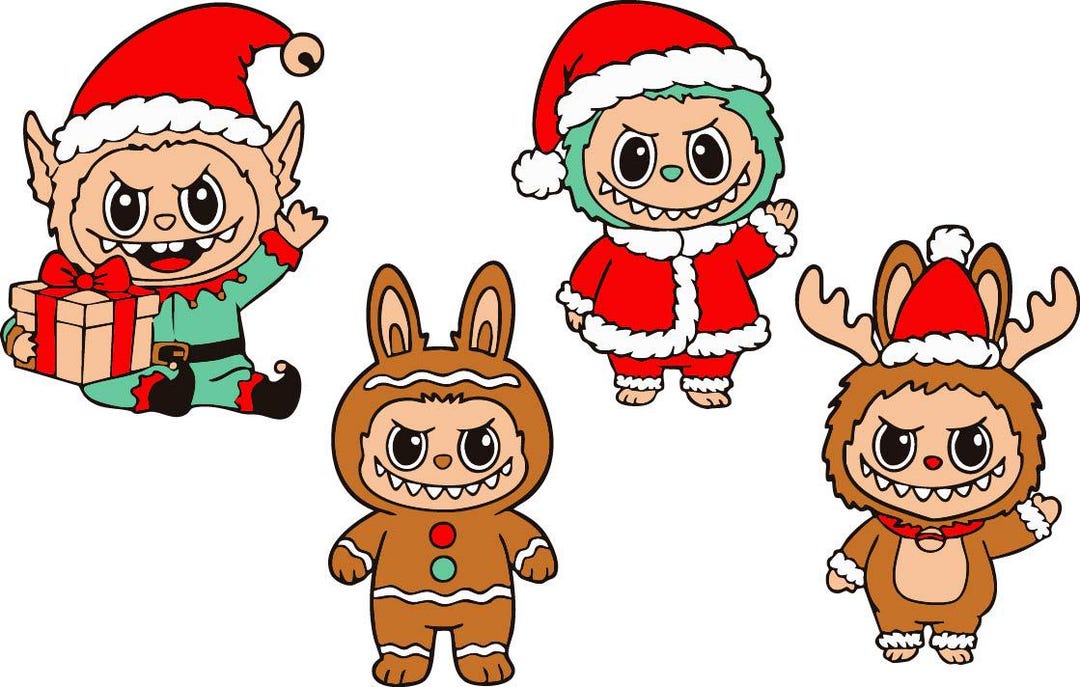 Labubu Christmas Characters Clipart Set Elf, Santa, Gingerbread ...