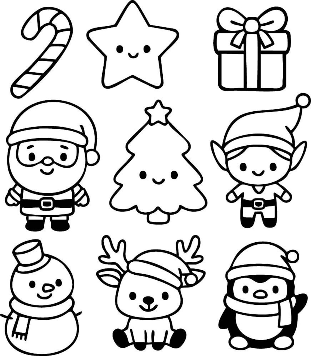 Kawaii Christmas Clipart Bundle Santa Elf Reindeer Snowman PNG SVG Xmas ...