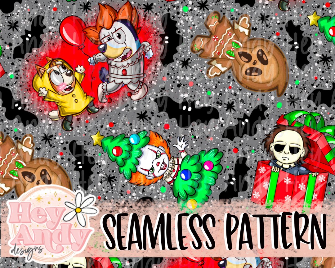 Horror Christmas Seamless Hand Draw, Seamless Repeating Pattern for ...