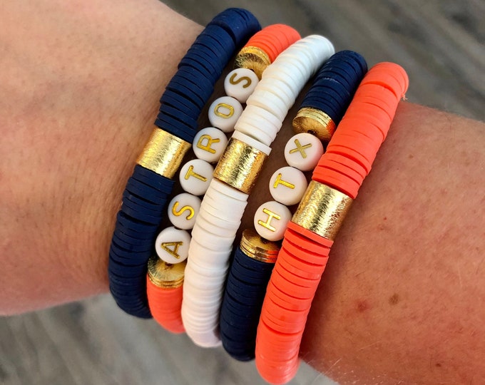 ASTROS Stack // HTX Stack // Astros Bracelets // Gift for Her // 8 Mm Stretch Heishi Bracelets ...