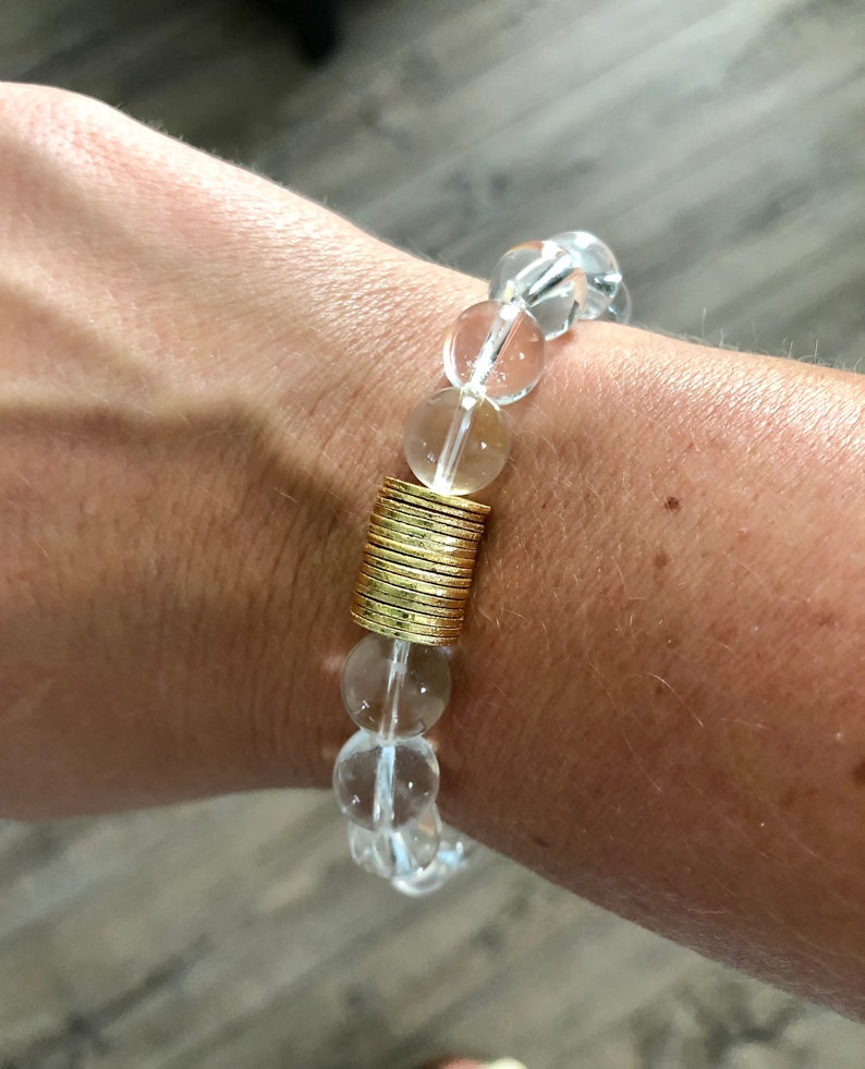 MADELINE Stack Clear Quartz and Gold Stretch Bracelet 10mm - Etsy