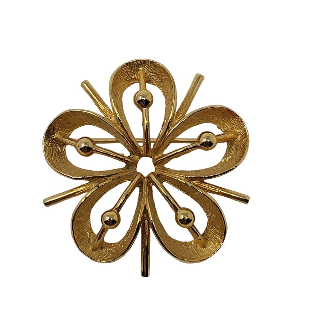 Vintage 60's Gold Tone Atomic Flower Brooch Pin Pendant 3D - Etsy