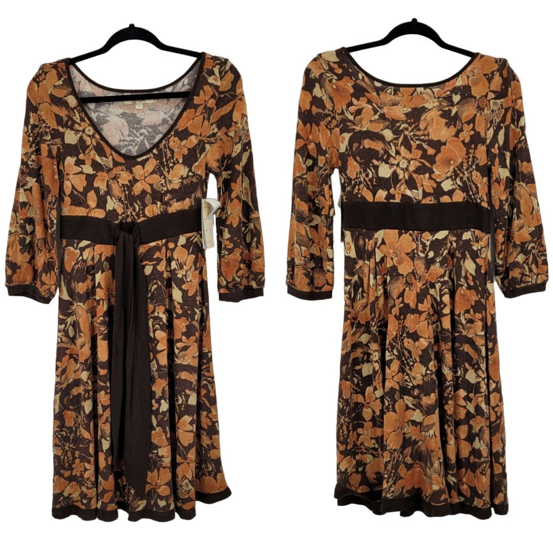 Vintage Wool Angora Long Puff Sleeve Tea Length Dress M Retro 70s Brown ...