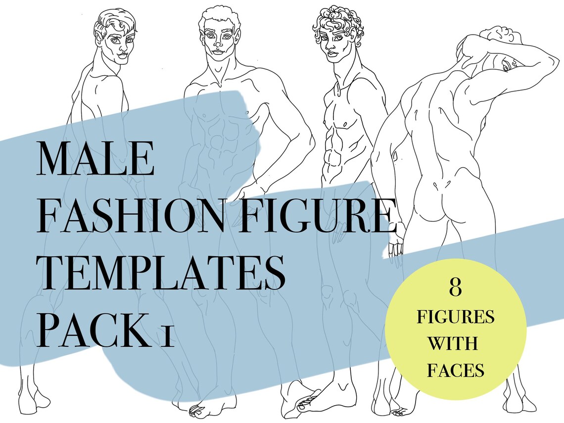 8 Male Fashion Figures Front, Back, Side Printable/downloadable Croquis ...