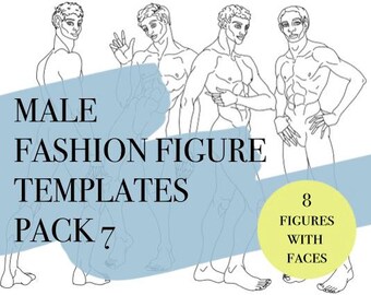 8 Male Fashion Figures Front, Back, Side Printable/downloadable Croquis ...