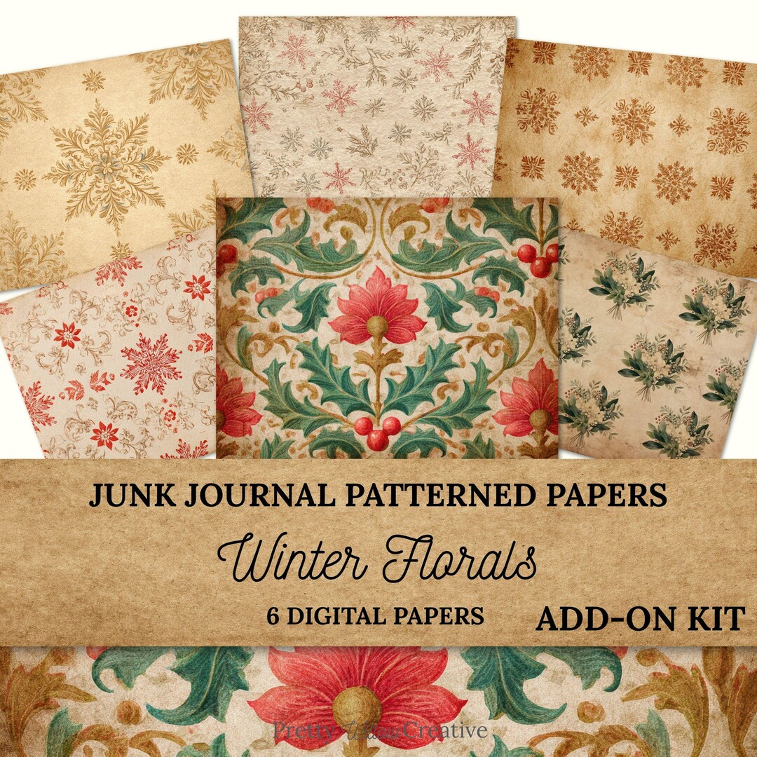 Vintage Christmas Patterned Background Papers| Printable Winter Junk ...