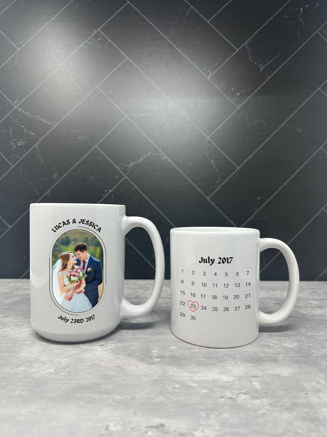 PERSONALIZED CALENDAR MUG Custom Photo and Date Mug 2 Sided Print Mug ...