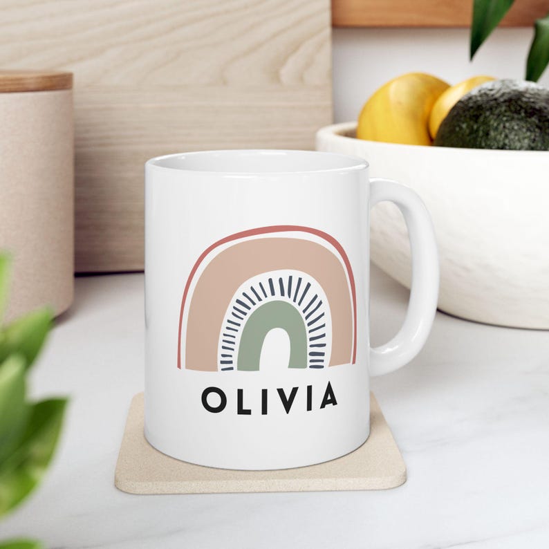 Personalized Rainbow Mug, Boho Coffee Cup, Custom Name Gift (11oz 15oz ...