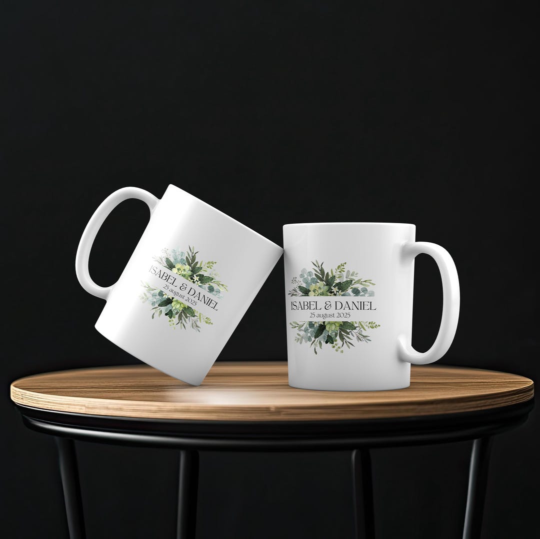 Personalized Floral Wedding Mug, Names and Date Bridal Shower Gift ...