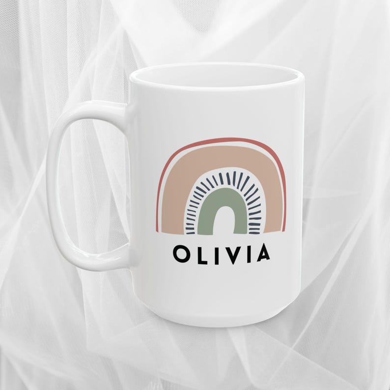 Personalized Rainbow Mug, Boho Coffee Cup, Custom Name Gift (11oz 15oz ...