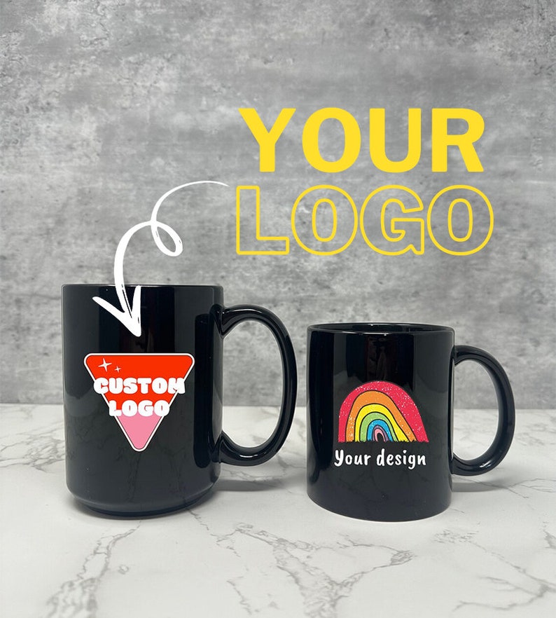Custom Logo Mug | Personalized Black Ceramic Coffee Cup - Etsy
