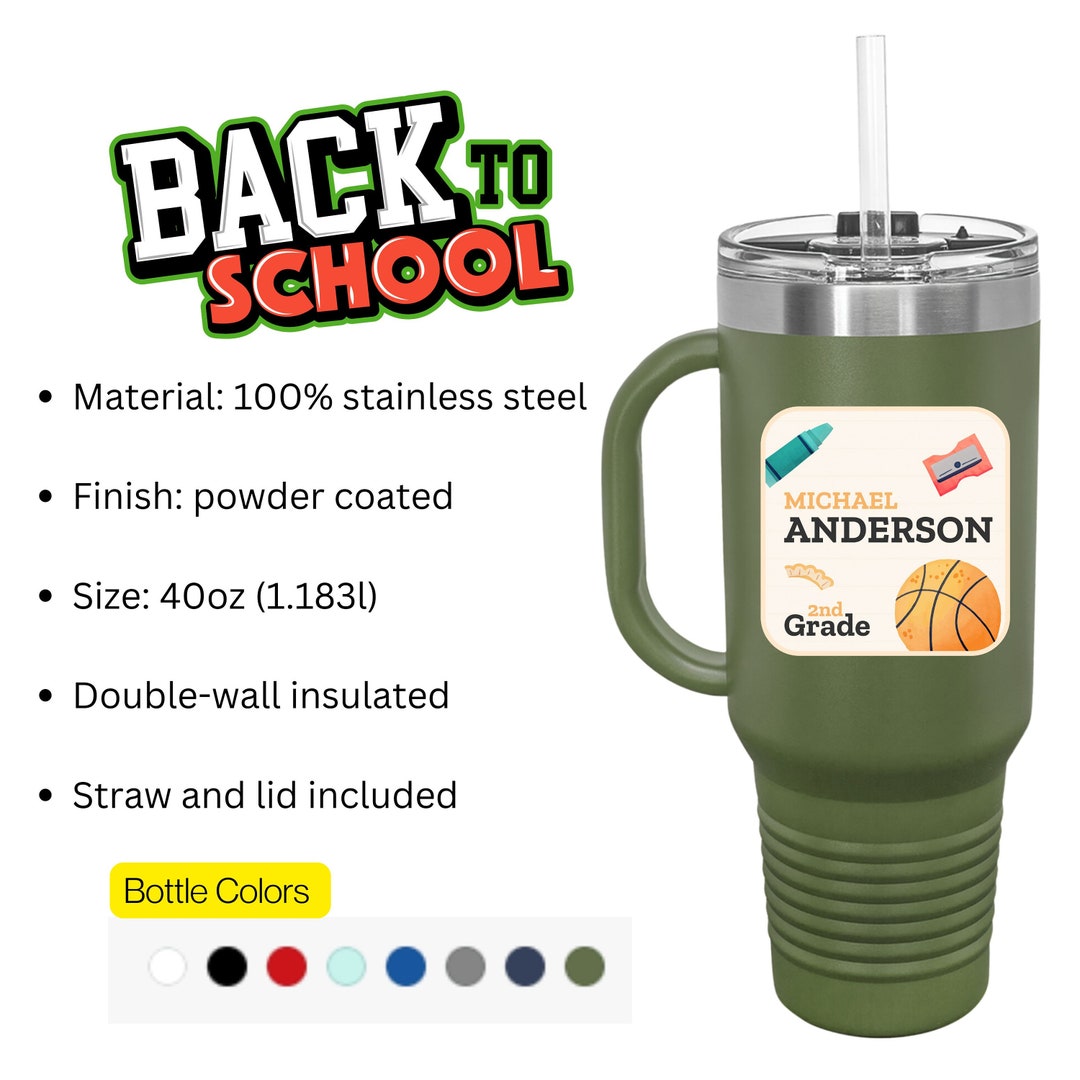 PERSONALIZED Back to School MUG Stainless Steel 40oz | Gift for Kids ...