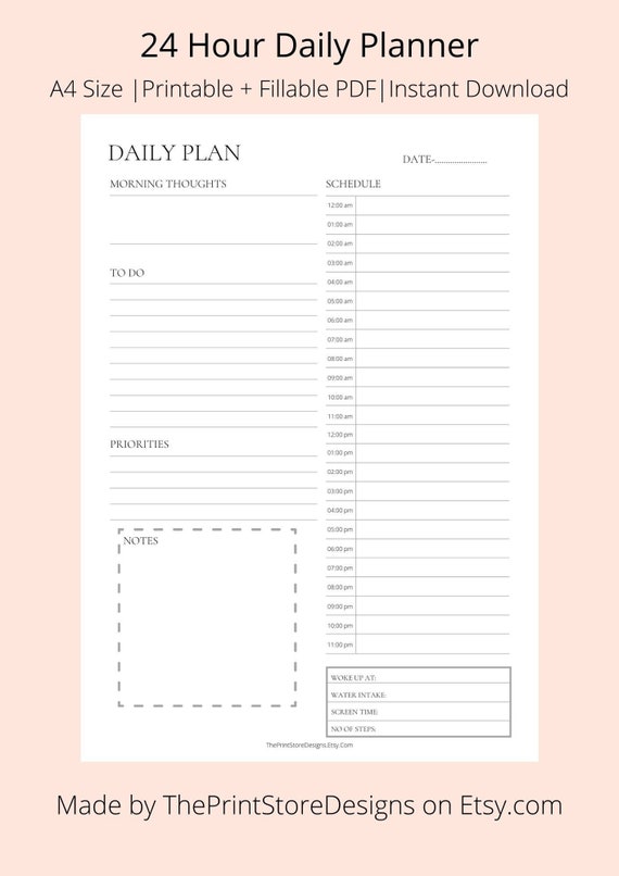Daily Planner Printable Fillable Weekly Planner In A4 Etsy Daily Planner Printable Fillable Weekly Planner In A4 Etsy