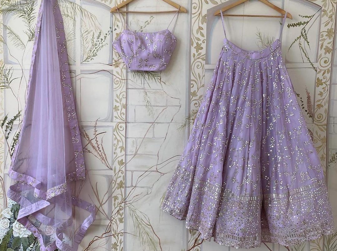 Pastel & Coral Lehenga Choli With Spaghetti Top: Indian Wedding Outfit ...