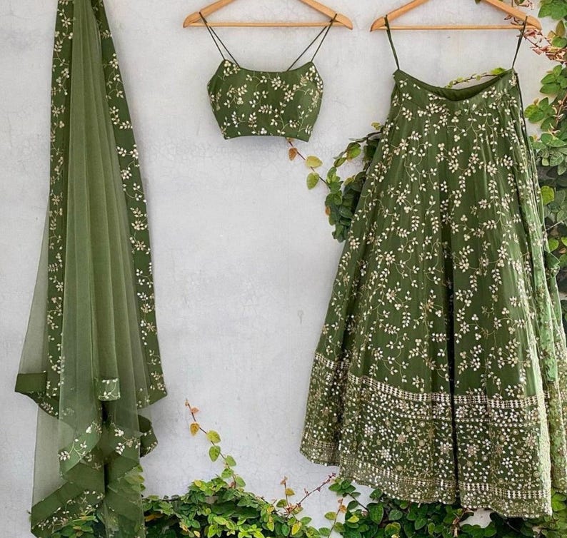 Pastel & Coral Lehenga Choli With Spaghetti Top: Indian Wedding Outfit ...