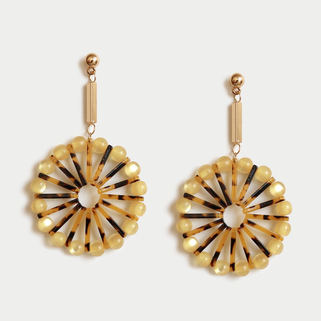 Celluloid Round Drop Statement Earrings, Unique Women Fashion Statement ...