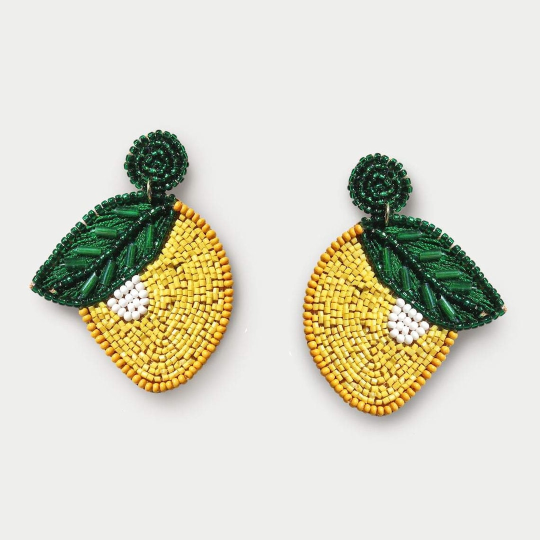 Lemon Citron Beaded Drop Earrings, Limón Fruit Citron Statement Cute ...