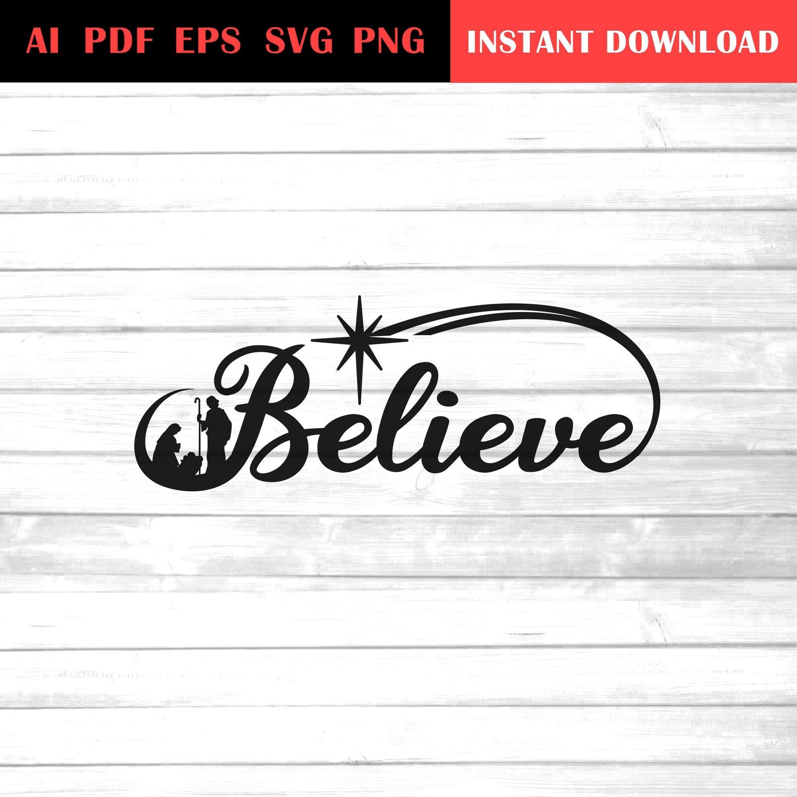 Believe Svg / Mas Belen Svg / Baby Jesus Was Born With Mary and Joseph ...