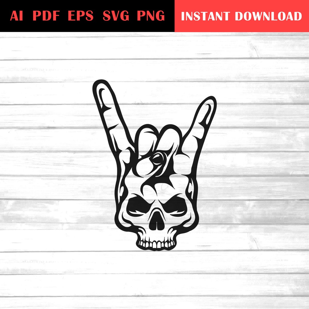 Rockers Hand Skull Svg / Rock N Roll Clip Art / Rockers Hand Sign Svg ...