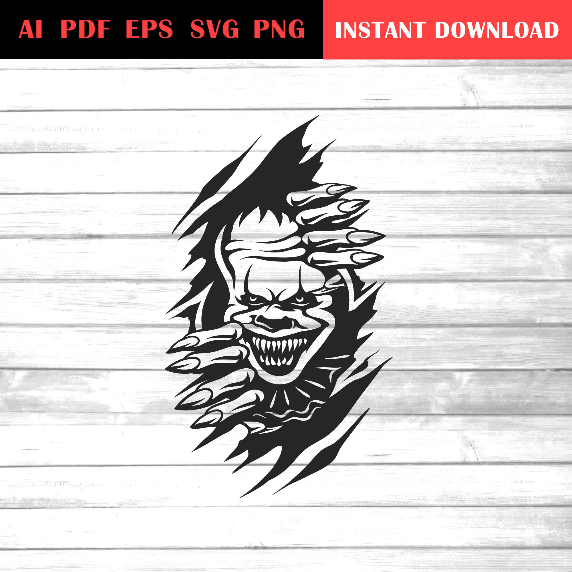 Scary Clown Peeking From Ripped Wall Svg / IT Clown Monster | Etsy