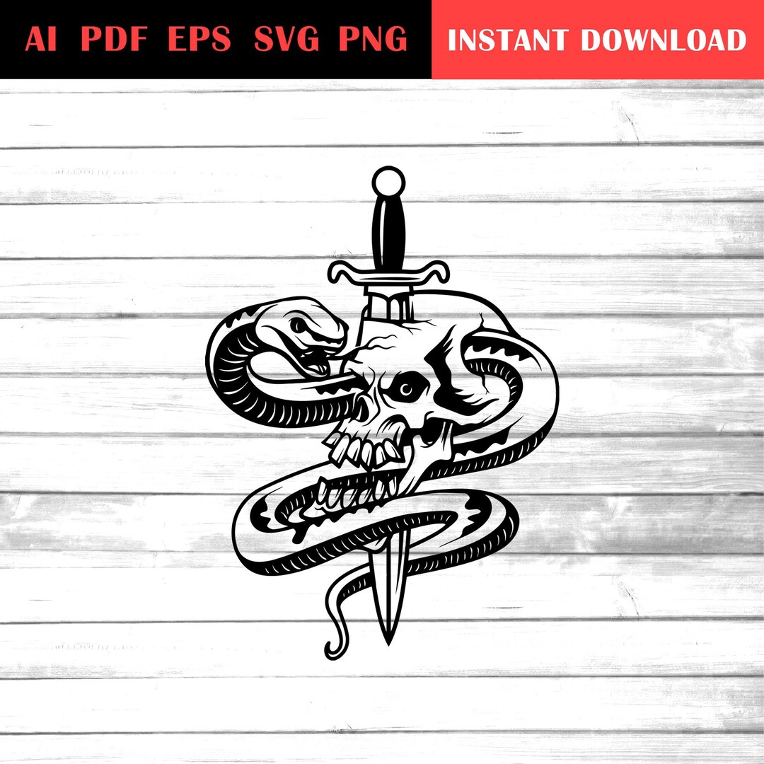 Viper Skull and Dagger Svg / Viper New Skool Tattoo Clip Art / Snake ...
