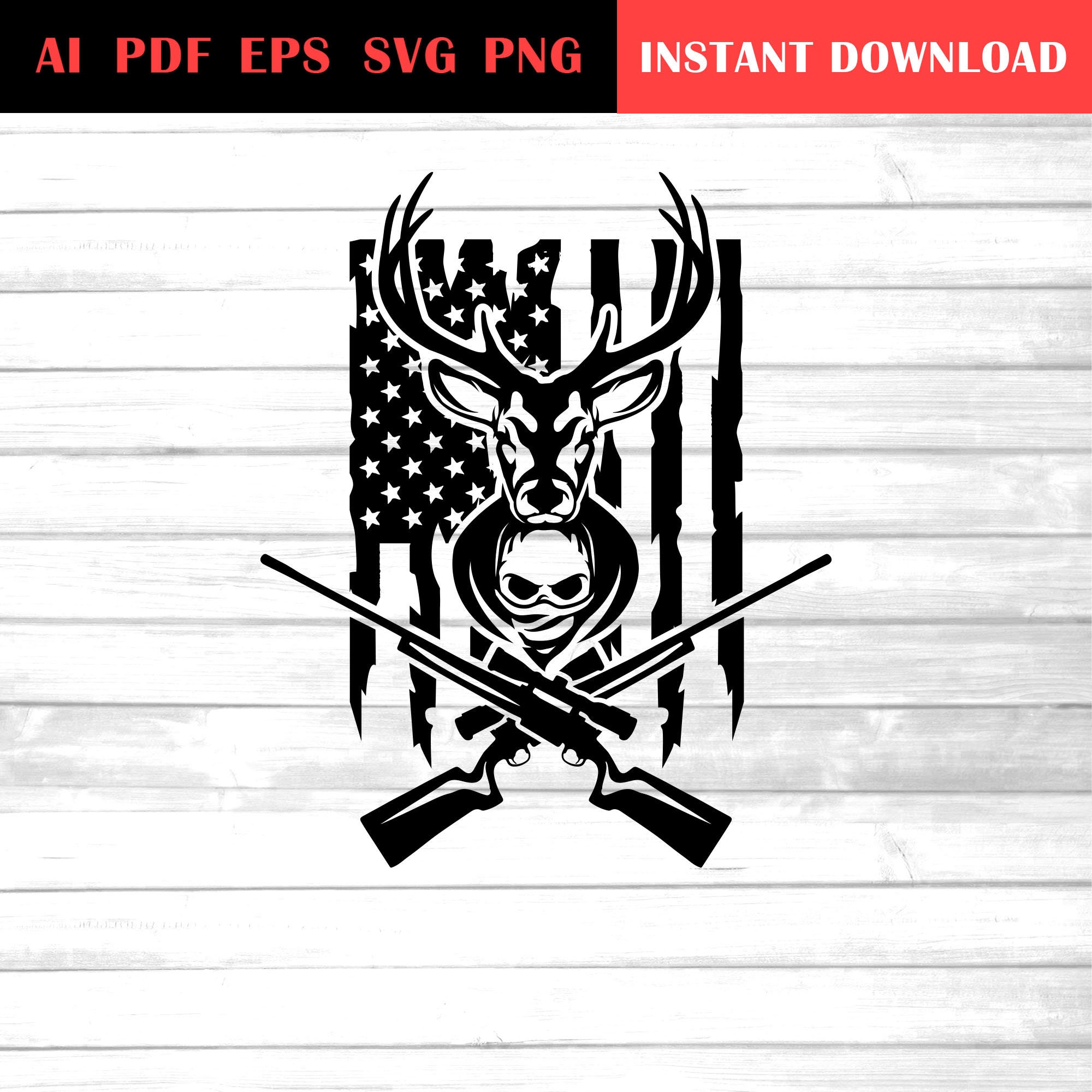US Deer Hunting Svg / Deer Hunter Rifle Printable Cut File / Skullhead ...