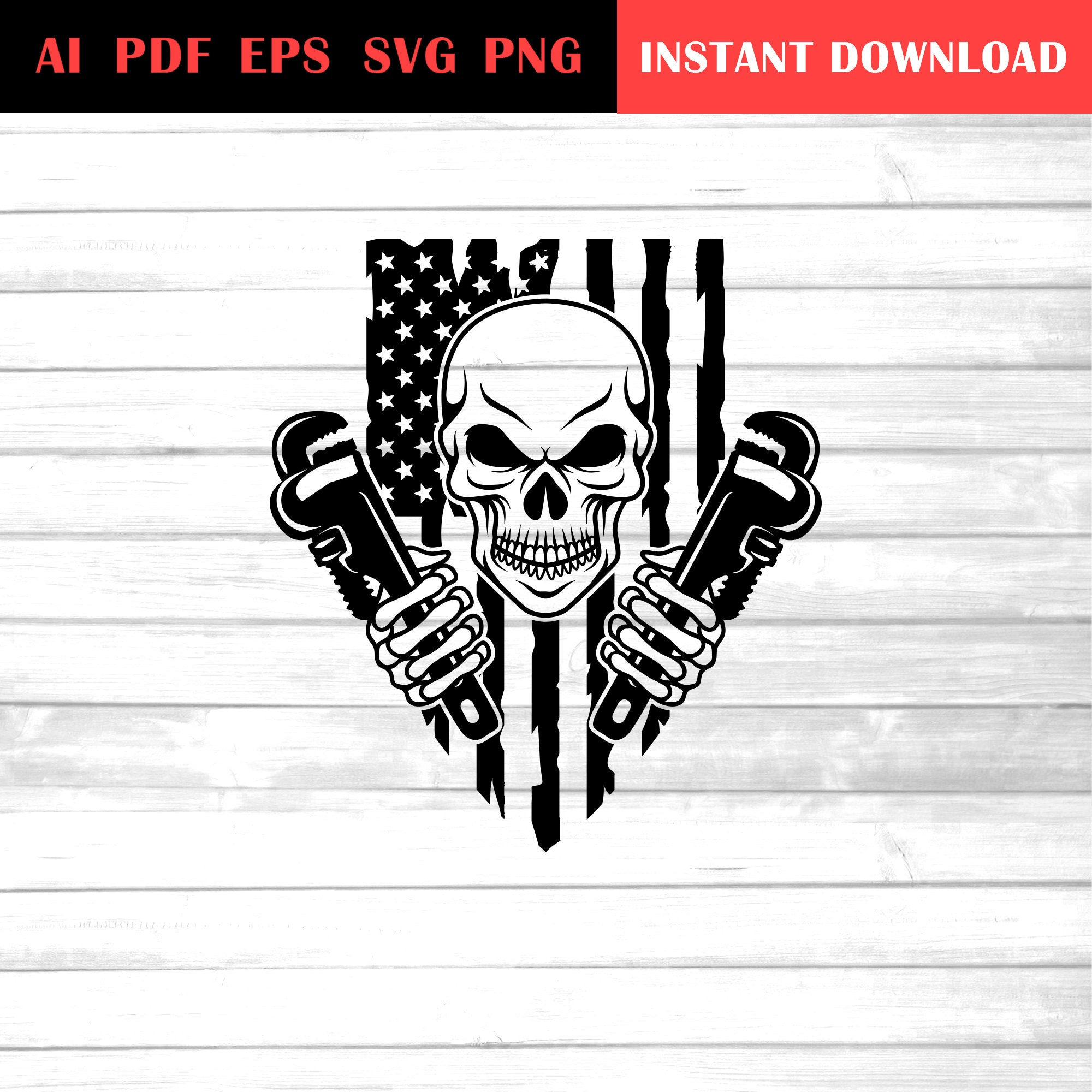 Skull And Pipe Wrench Tattoo