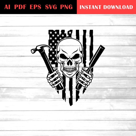 US Carpenter Skull Svg / Skeleton Hammer & Chisel Clip Art / - Etsy
