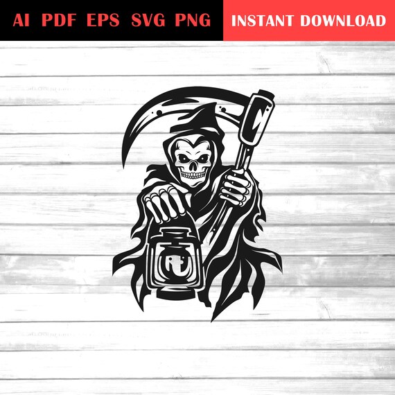 Grim Reaper carrying a scythe and an old lamp svg the death | Etsy