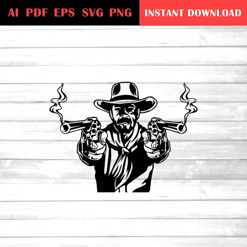 Cowboy With Guns Svg / Gunslinger Clip Art Cowboy Hat Png / - Etsy