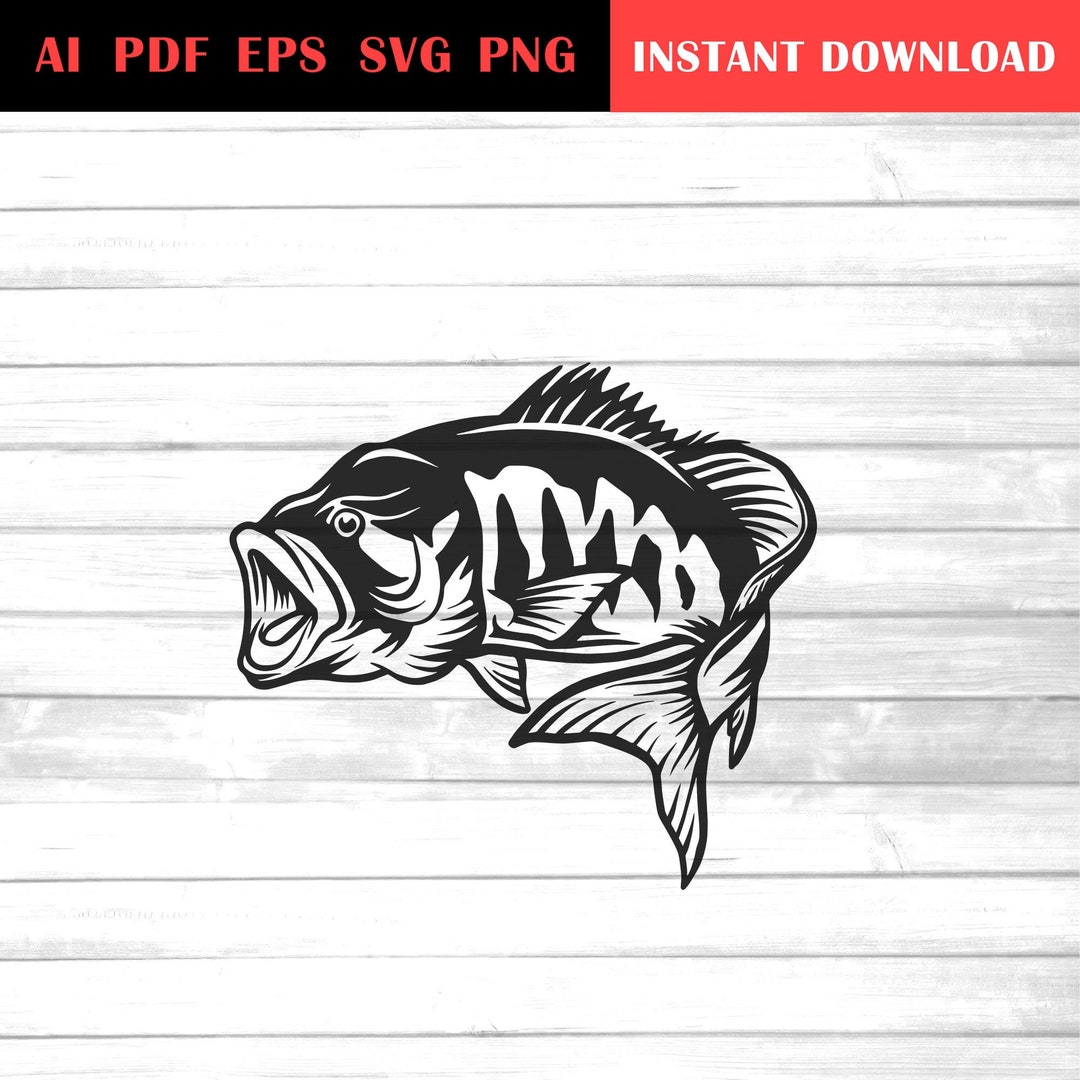 Big Mouth Bass Fish Svg / Bass Fishing Clip Art Cut File Design / Fish ...