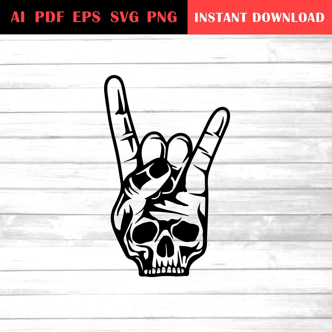 Rock N Roll Skull Svg / Rockers Skeleton Clip Art / Printable Rockers ...