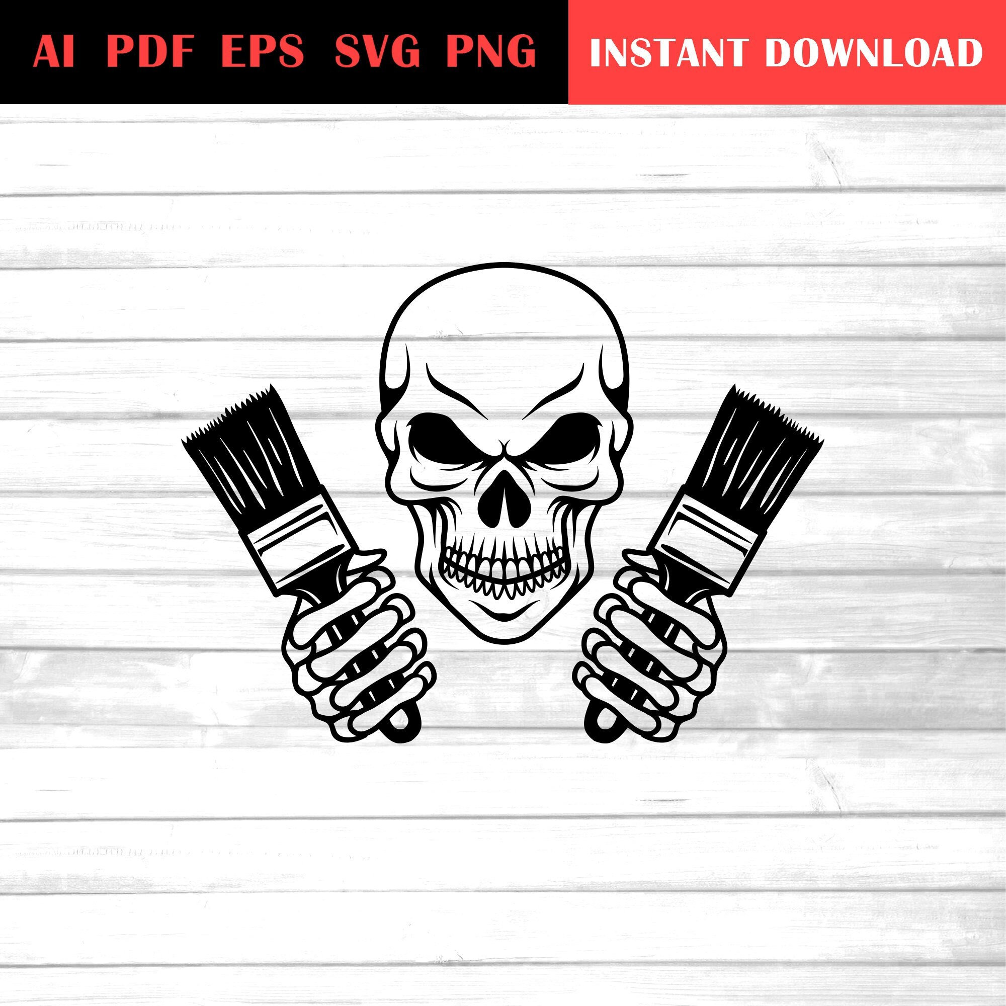 Painter Skull Svg / Skeleton Painter With Paint Brush Clip Art ...