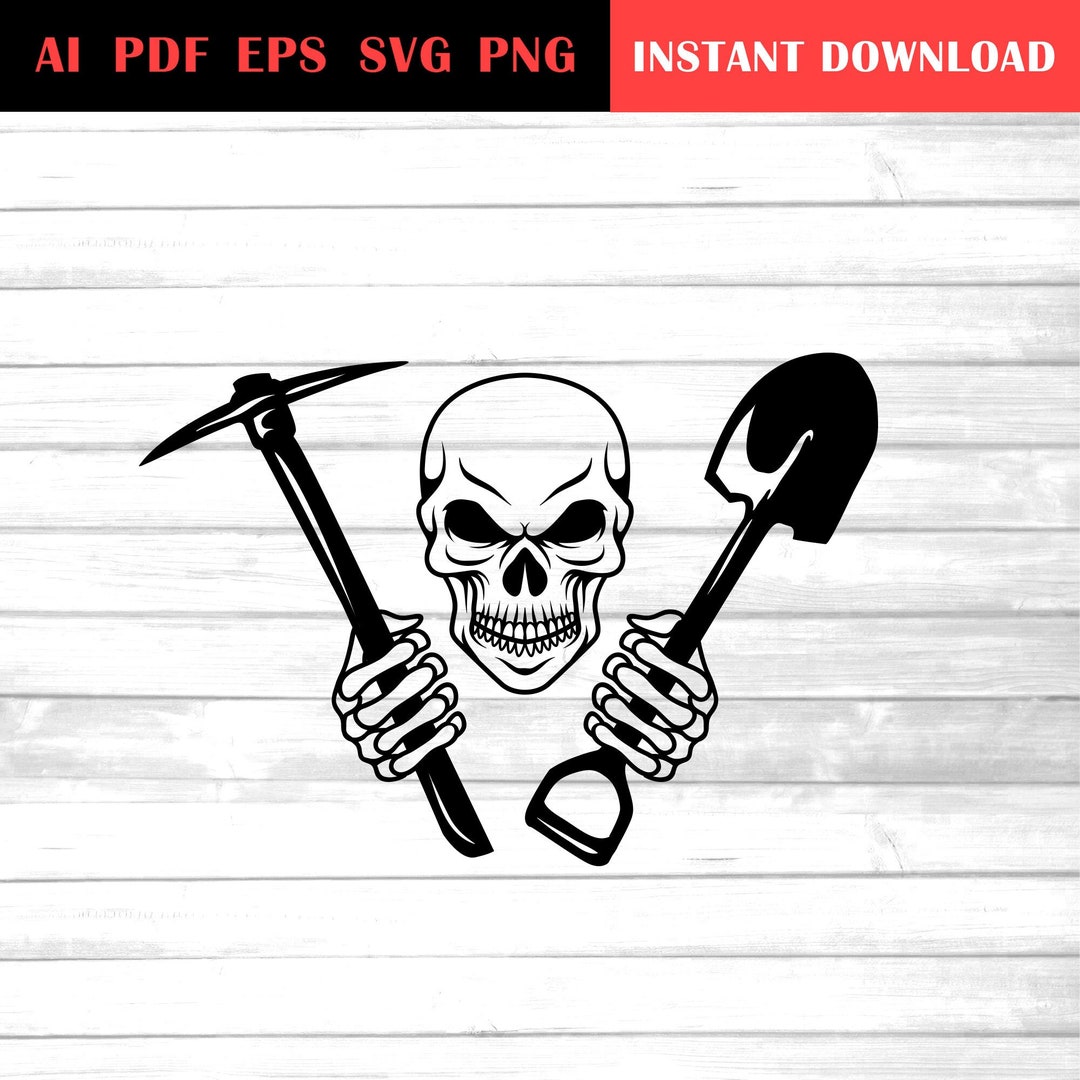 Miner Skull Svg / Skeleton Miner Shovel & Pick Mattock Clip Art ...
