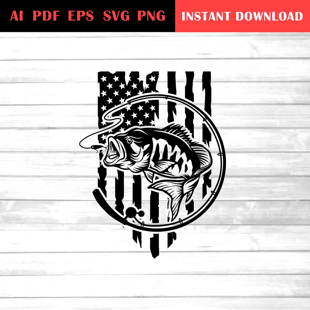 US Big Mouth Bass Fishing Svg / Bass Fish Printable Cut File / Fishing ...