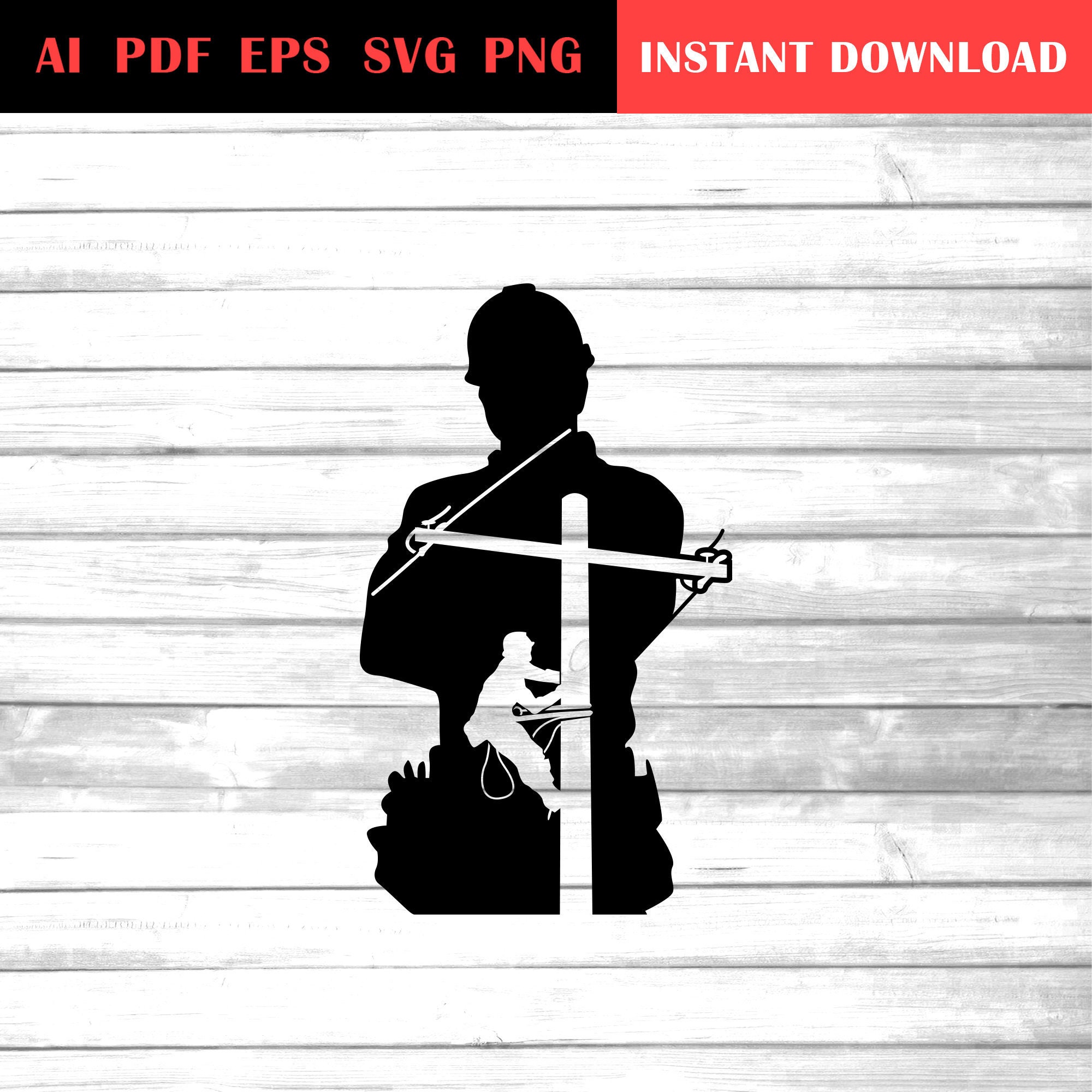 Lineworker with tools svg / lineman working cables clip art | Etsy