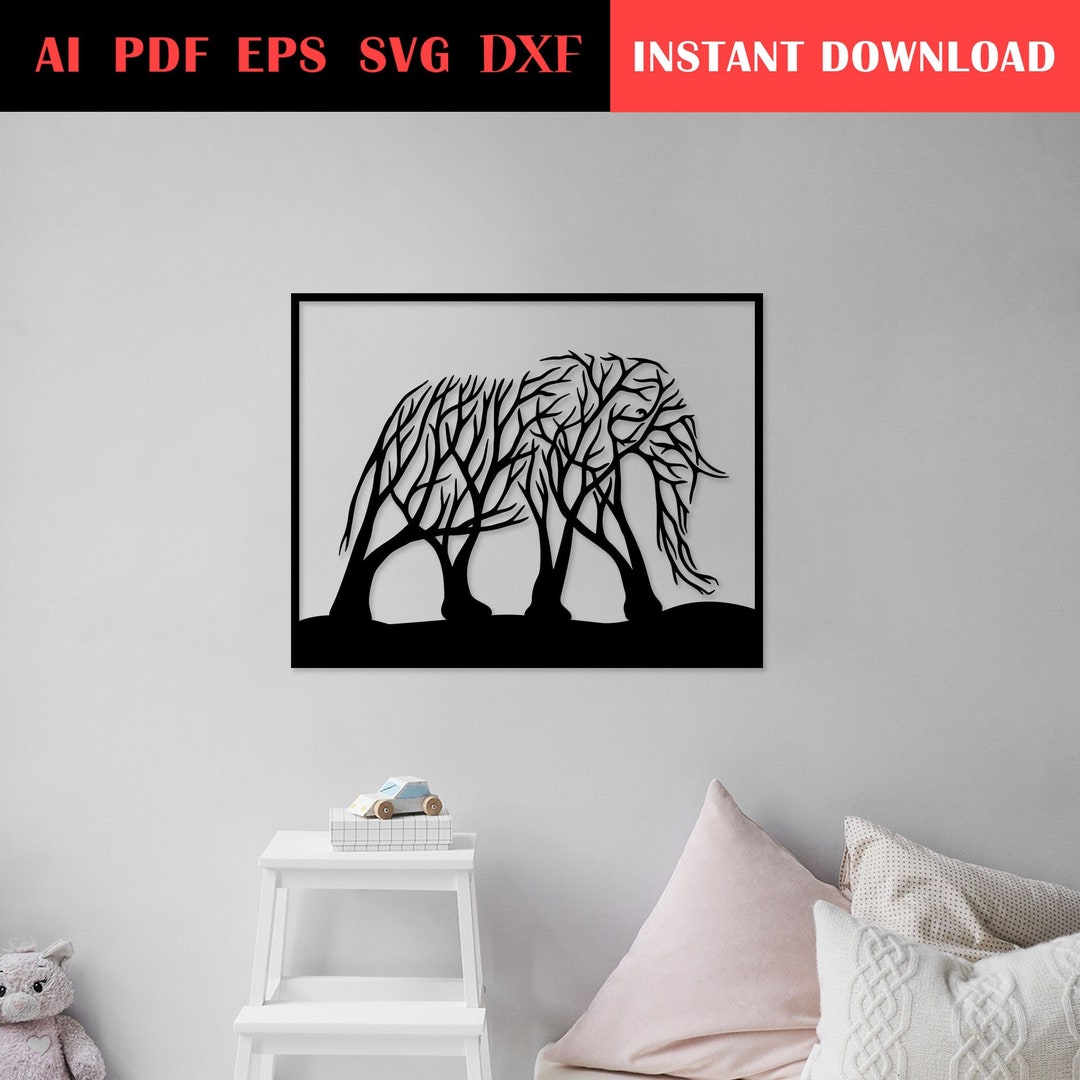 Elephant Tree Wall Art Svg,dxf, EPS,AI and PDF Files.plasma Cut File ...
